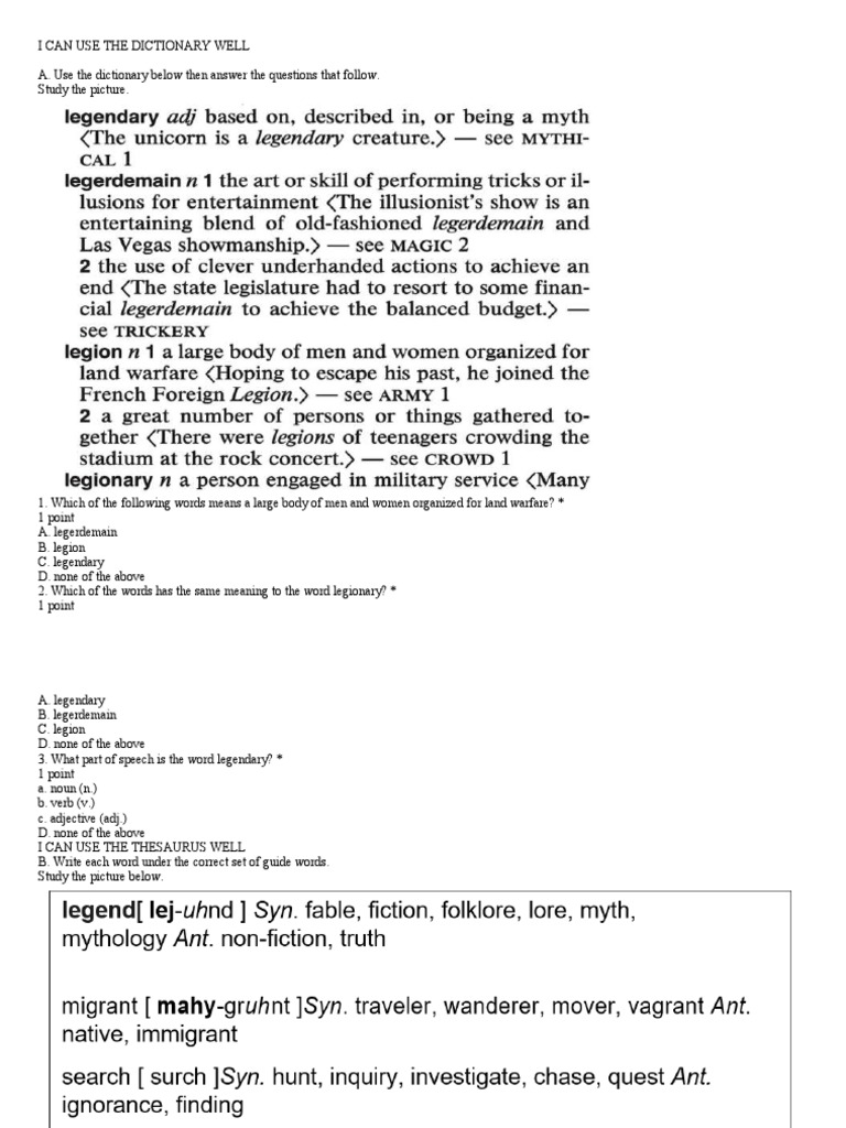 Lesson 7 - Using Dictionary, Thesaurus, & Online Sources - Activity 1 | PDF