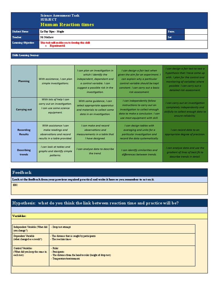 T1.2 Assessment Task Human Reaction Times | PDF | Experiment | Science