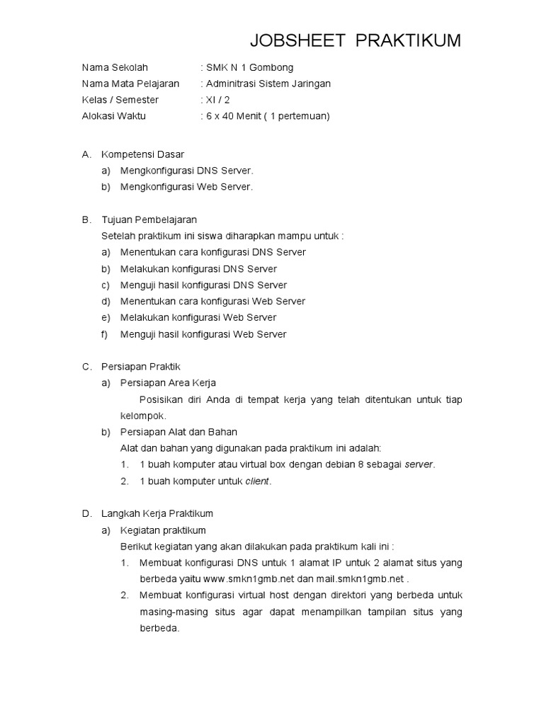 Jobsheet ASJ DNS Web | PDF | Griya & Taman | Komputer