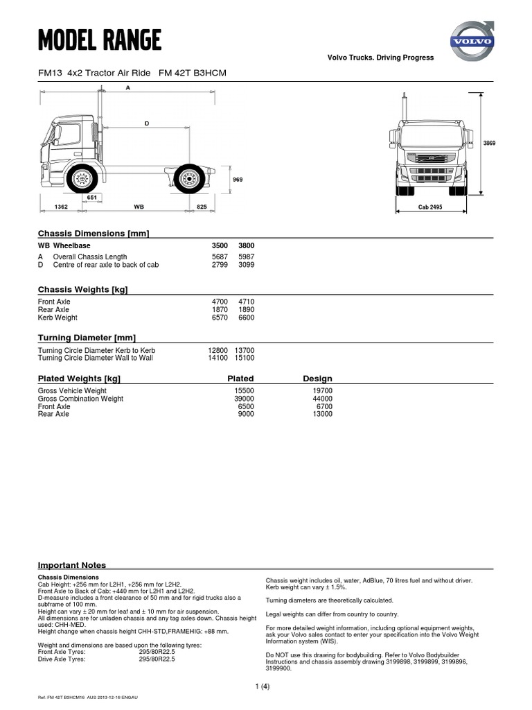 FM13 4x2 Tractor Air Ride FM 42T B3HCM: Chassis Dimensions (MM) | PDF ...