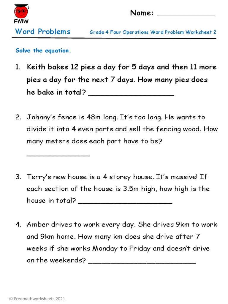 Grade 4 Four Operations Worksheet 2 | PDF | Language Arts & Discipline