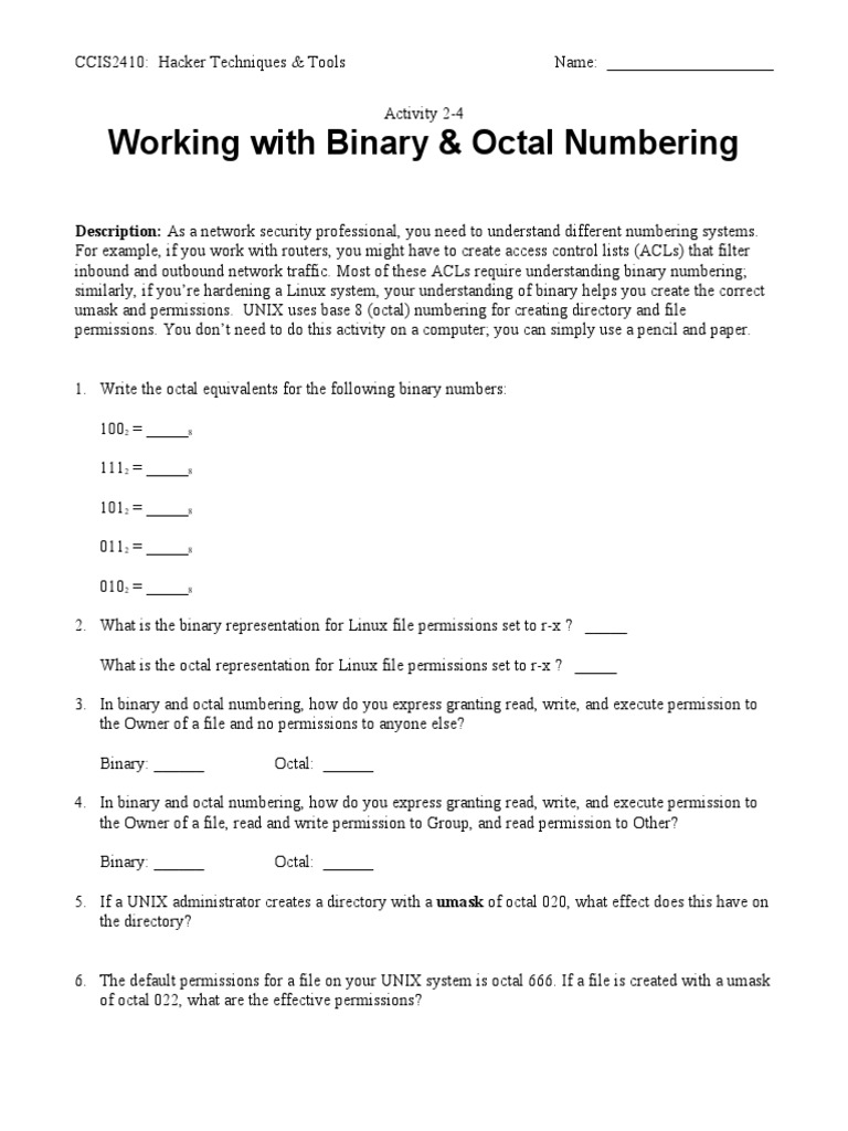 Working With Binary & Octal Numbering | PDF