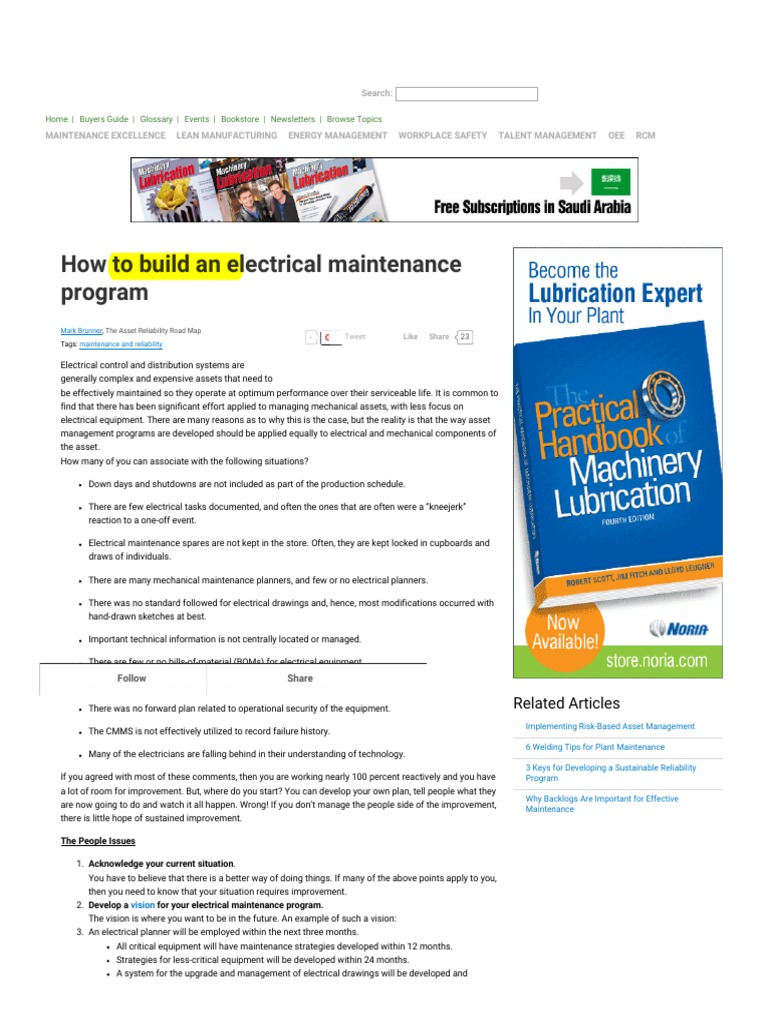 How To Build An Electrical Maintenance Program | PDF | Reliability ...