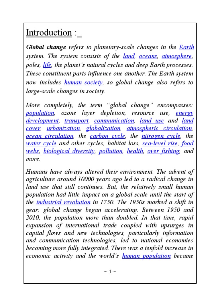 Global Change Refers To Planetary-Scale Changes in The | PDF | Global ...