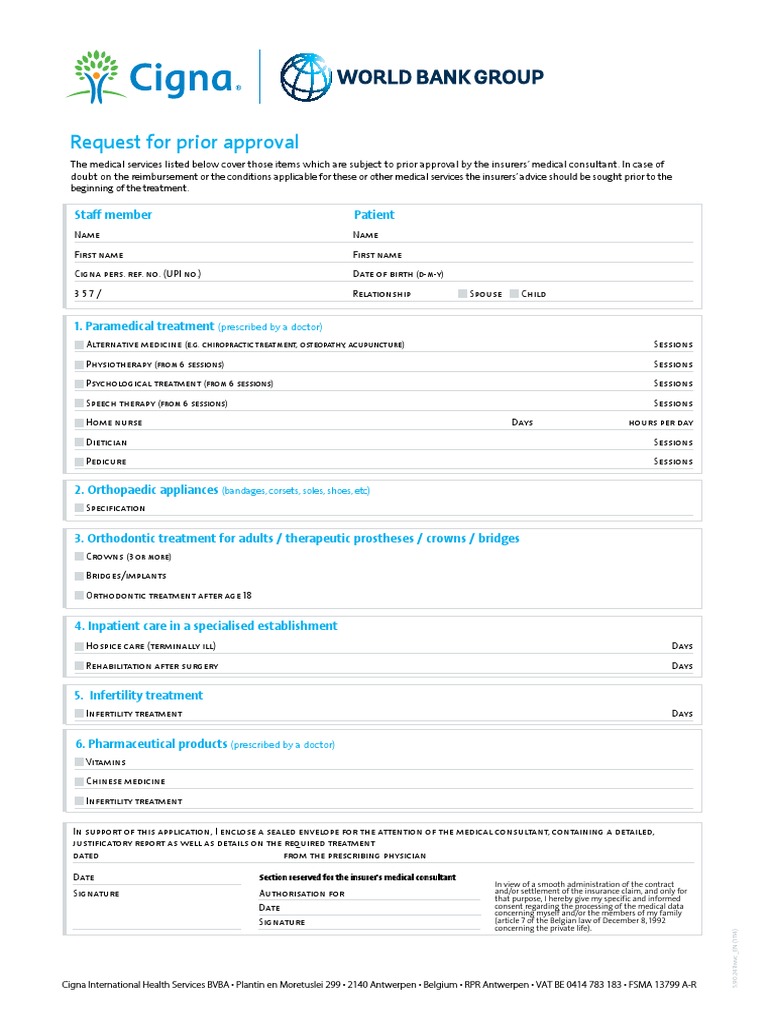Cigna Prior Approval Request Form | PDF | Health Care | Physical Therapy