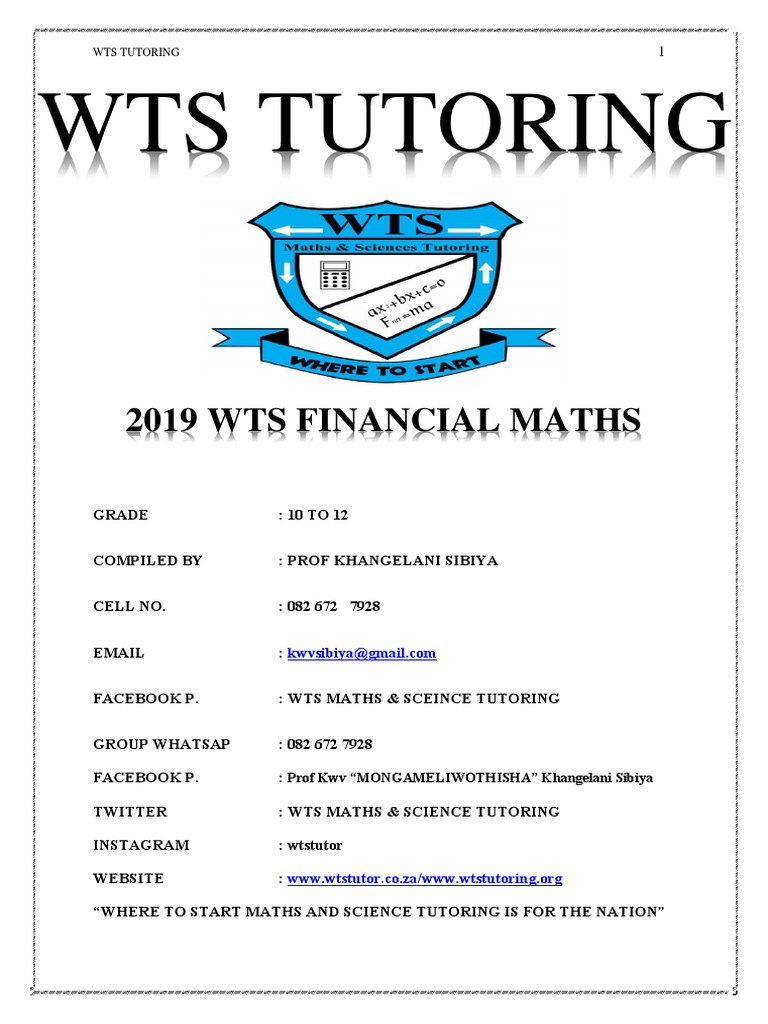 WTS TUTORING - Financial Maths Grade 10-12 Notes | PDF | Interest ...