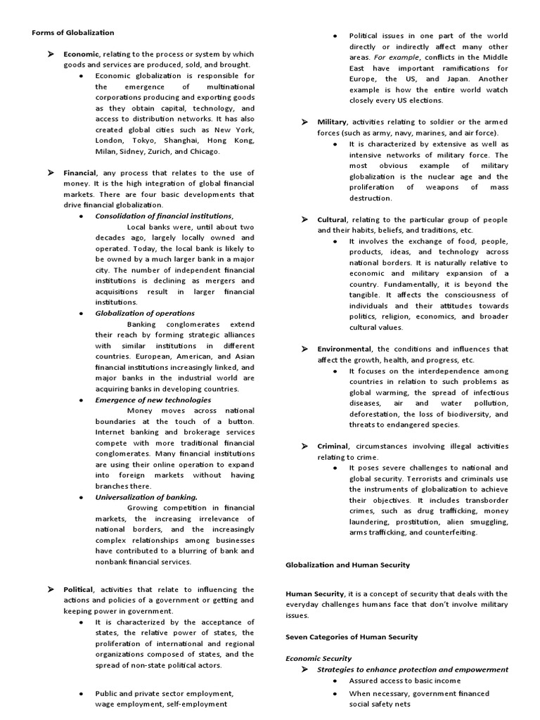 SS1D HANDOUT Forms-of-Globalization | PDF | Globalization | Empowerment