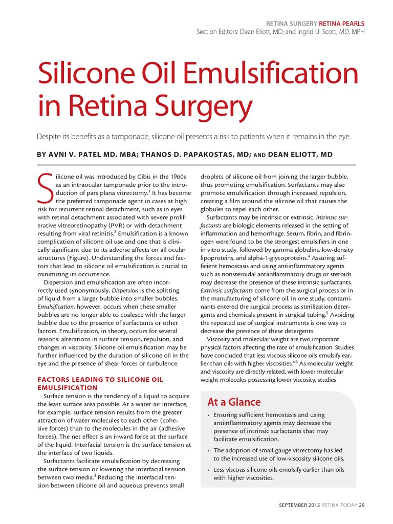 Silicone Oil Emulsification in Retina Surgery | PDF | Emulsion | Liquids