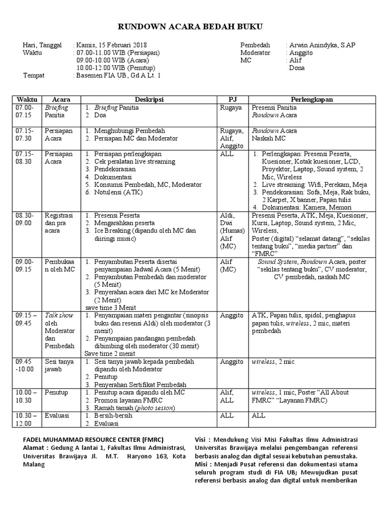 Rundown Acara Bedah Buku | PDF