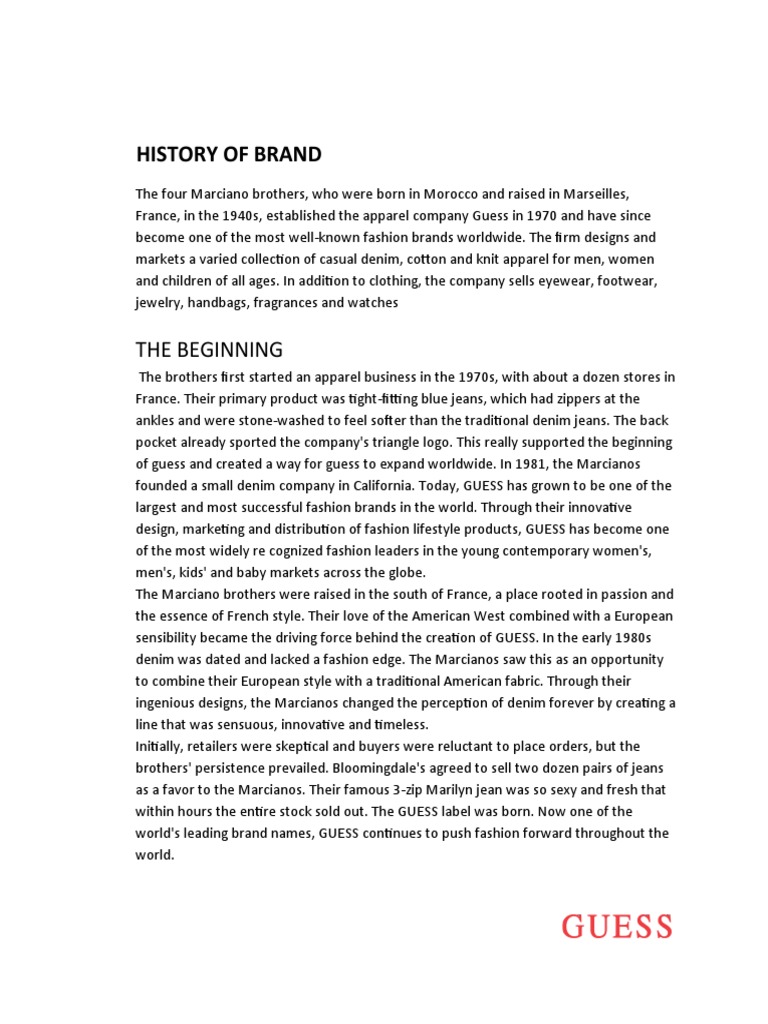 Guess Brand History and Overview | PDF | Fashion | Brand