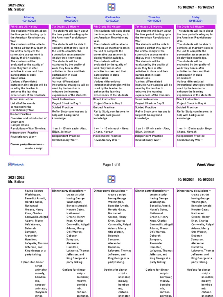 7th Grade Revolutionary War Lesson Plan | PDF | George Washington ...