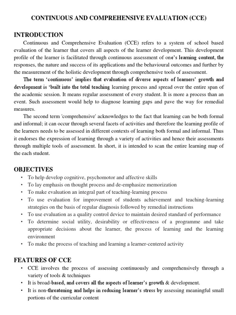 Continuous and Comprehensive Evaluation | PDF | Educational Assessment ...