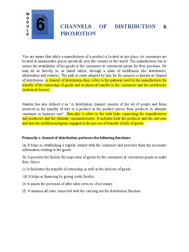 Module 6-Channels of Distribution & Promotion | PDF | Sales | Retail