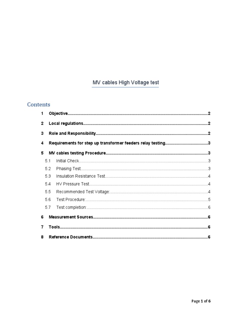 MV Cables DC High Pot Test Draft | PDF | High Voltage | Insulator ...
