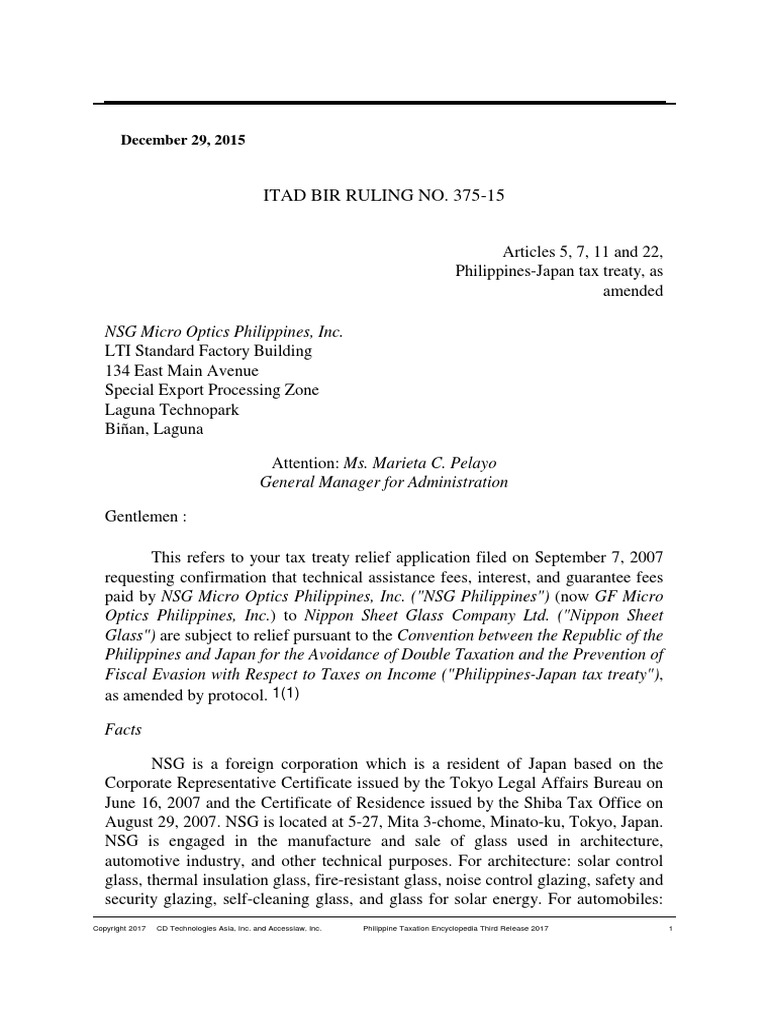 ITAD BIR Ruling 375-15 - Guarantee Loans | PDF | Value Added Tax | Taxes