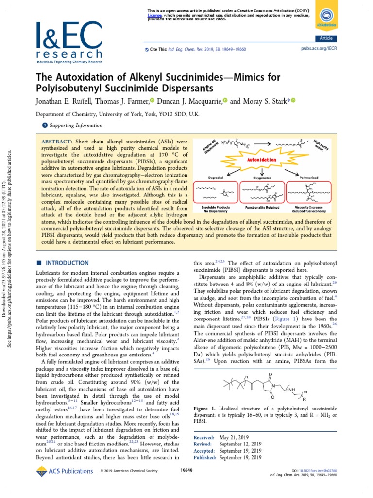 The Autoxidation of Alkenyl Succinimides Mimics For Polyisobutenyl ...