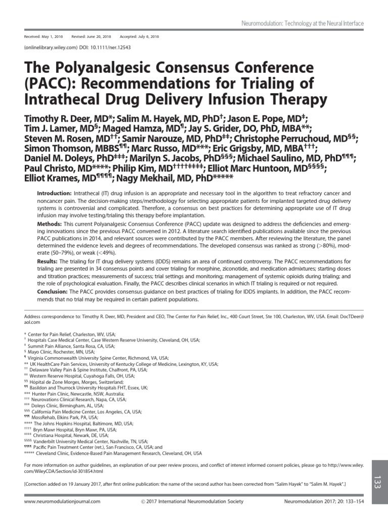 The Polyanalgesic Consensus Conference PACC Recommendations For ...