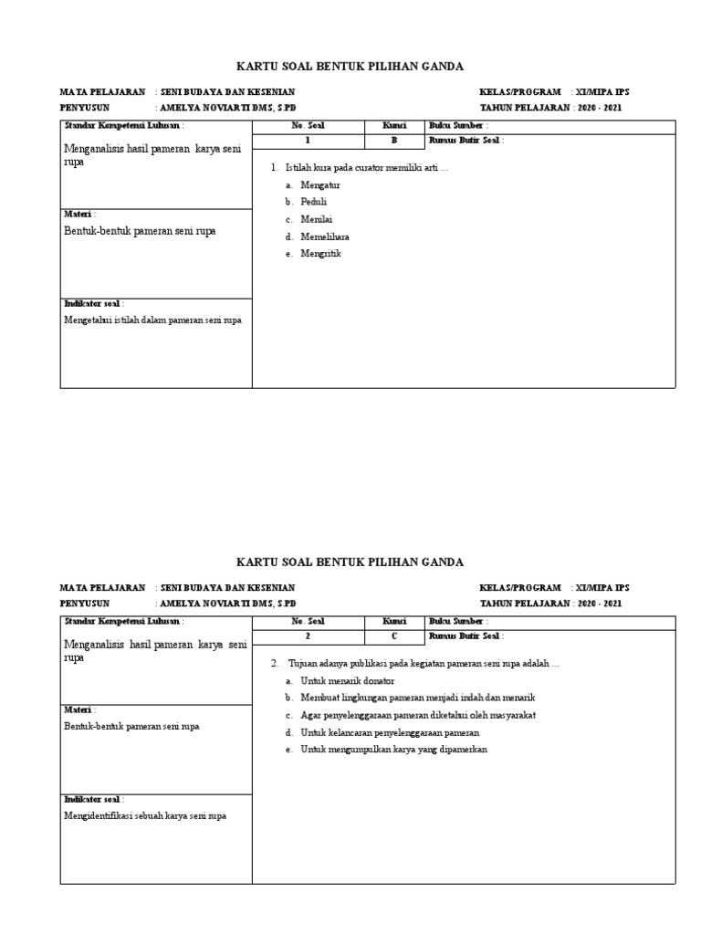 Kartu Soal SBK Xi | PDF