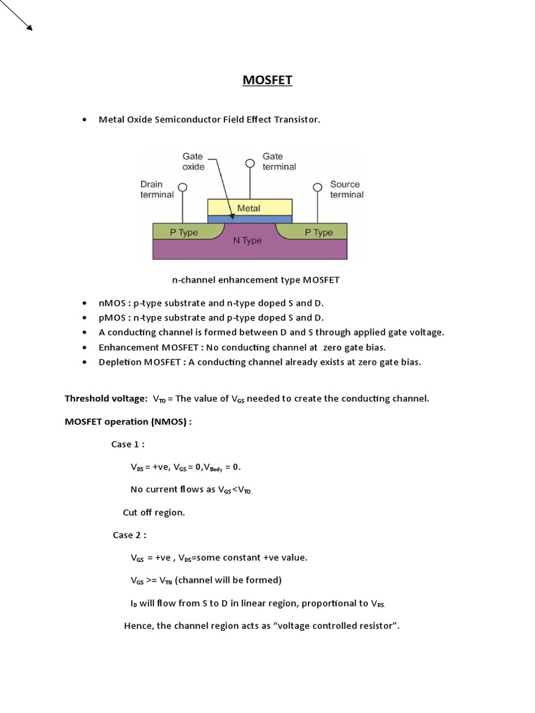 Mosfet: Threshold Voltage: V MOSFET Operation (NMOS) : Case 1 | PDF ...