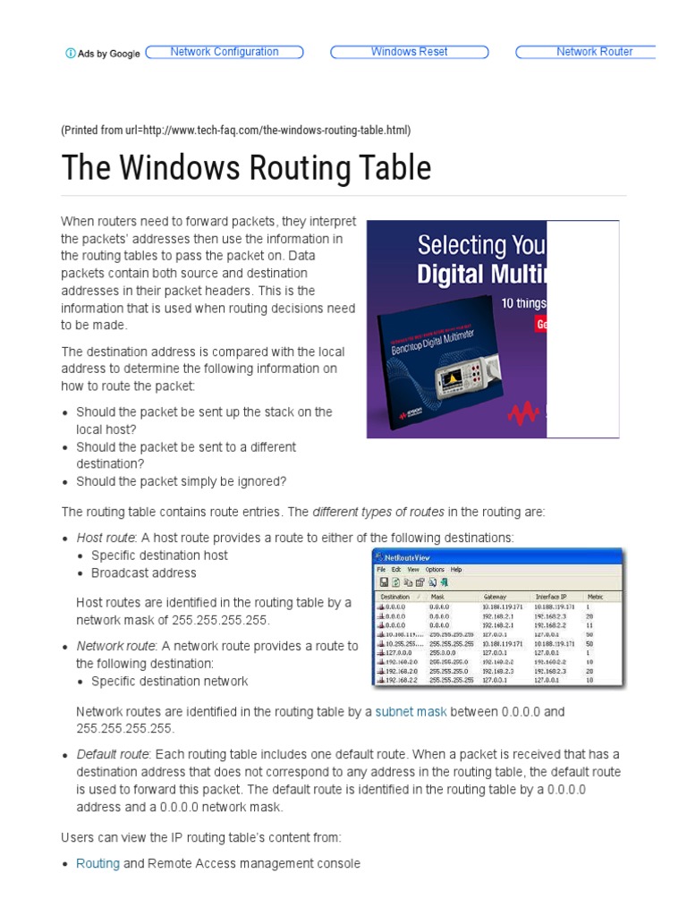 Windows Routing Table Explained | PDF | Routing | Ip Address