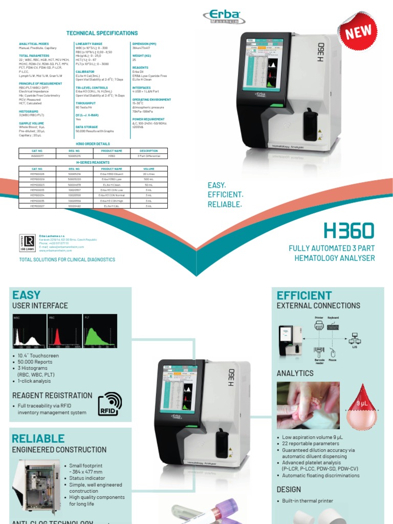 H360 Hematology Analyzer Specs | PDF | Computing