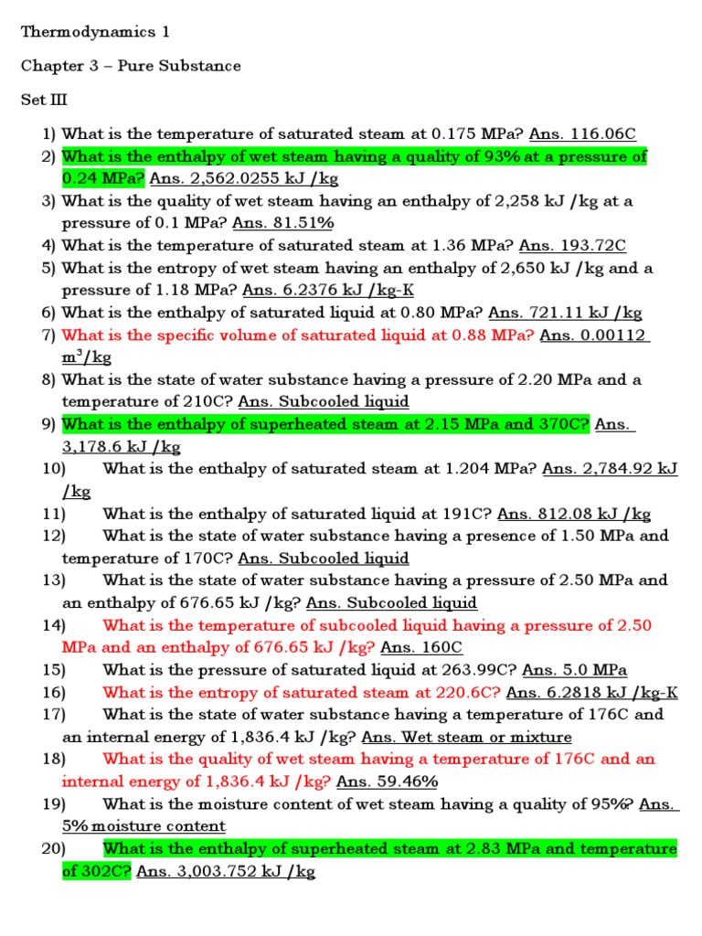 Thermodynamics I Chapter 3 Steam Tables Mastery Exercises Set 3 | PDF ...