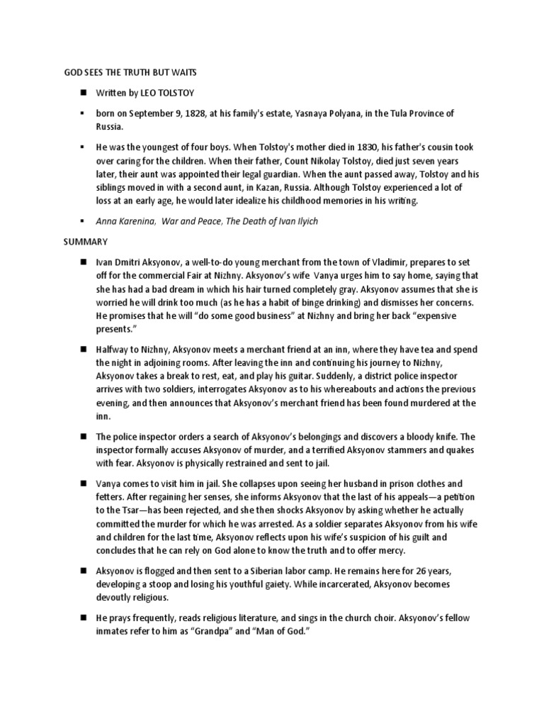 God Sees The Truth But Waits | PDF | Leo Tolstoy | Prison