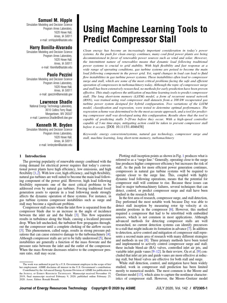 Using Machine Learning Tools To Predict Compressor Stall: Samuel M. Hipple | PDF | Artificial ...