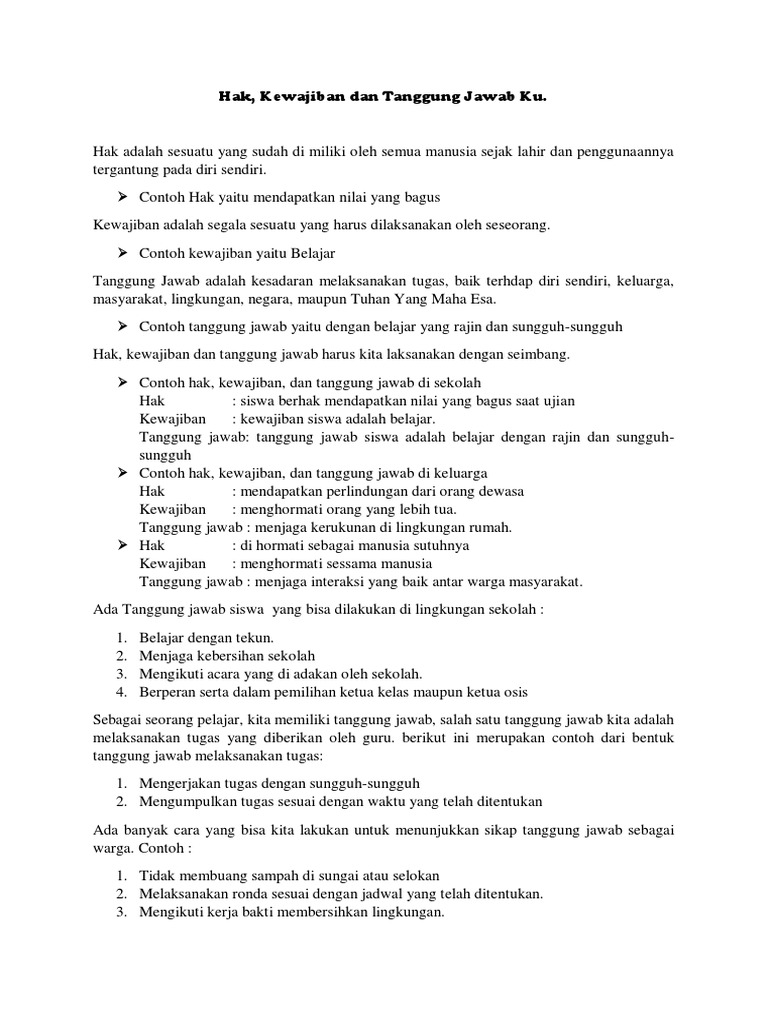 Rangkuman Materi Hak, Kewajiban Dan Tanggung Jawab | PDF