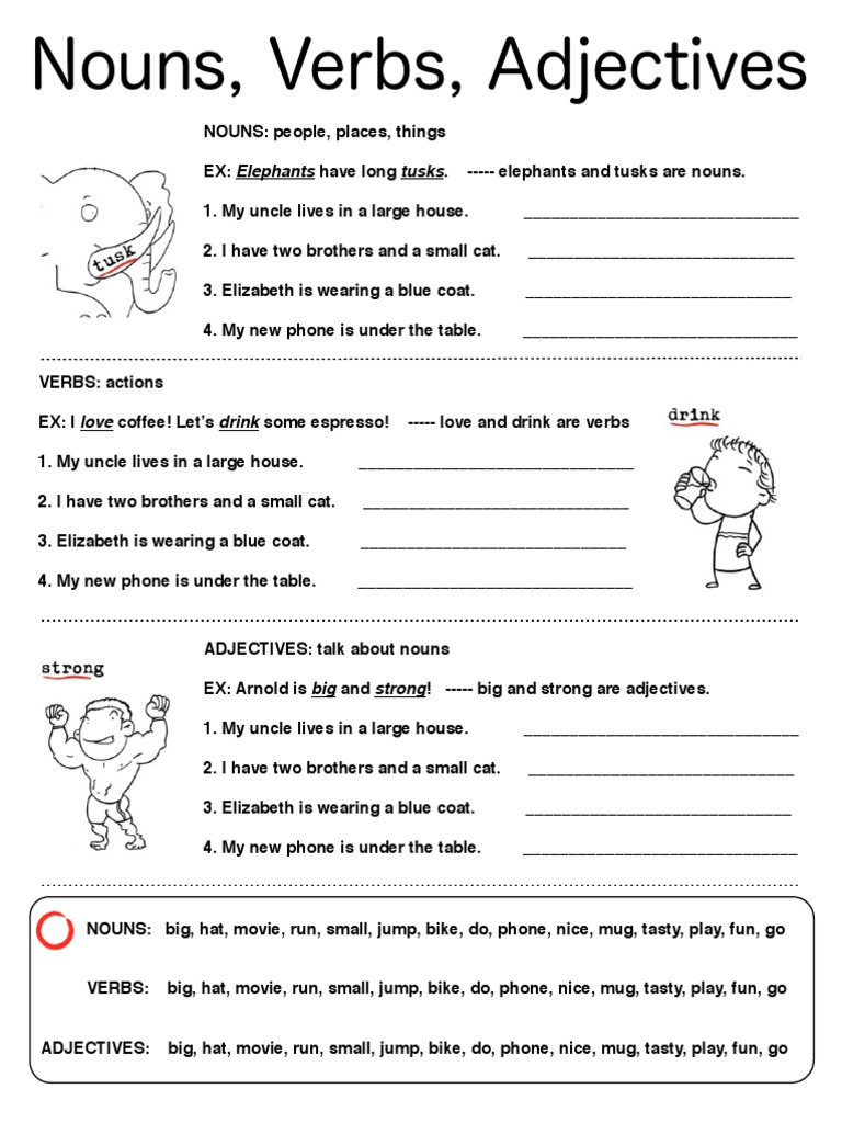 Basic Nouns Verbs Adjectives | PDF | Adjective | Verb