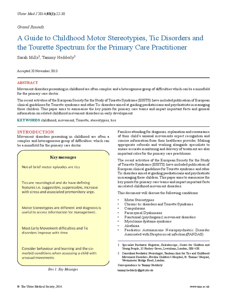 A Guide To Childhood Motor Stereotypies | PDF | Tourette Syndrome ...