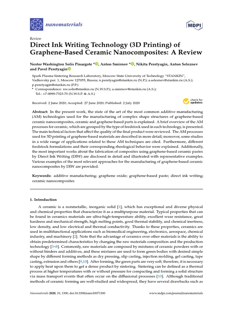 Direct Ink Writing Technology (3D Printing) of Graphene-Based Ceramic ...