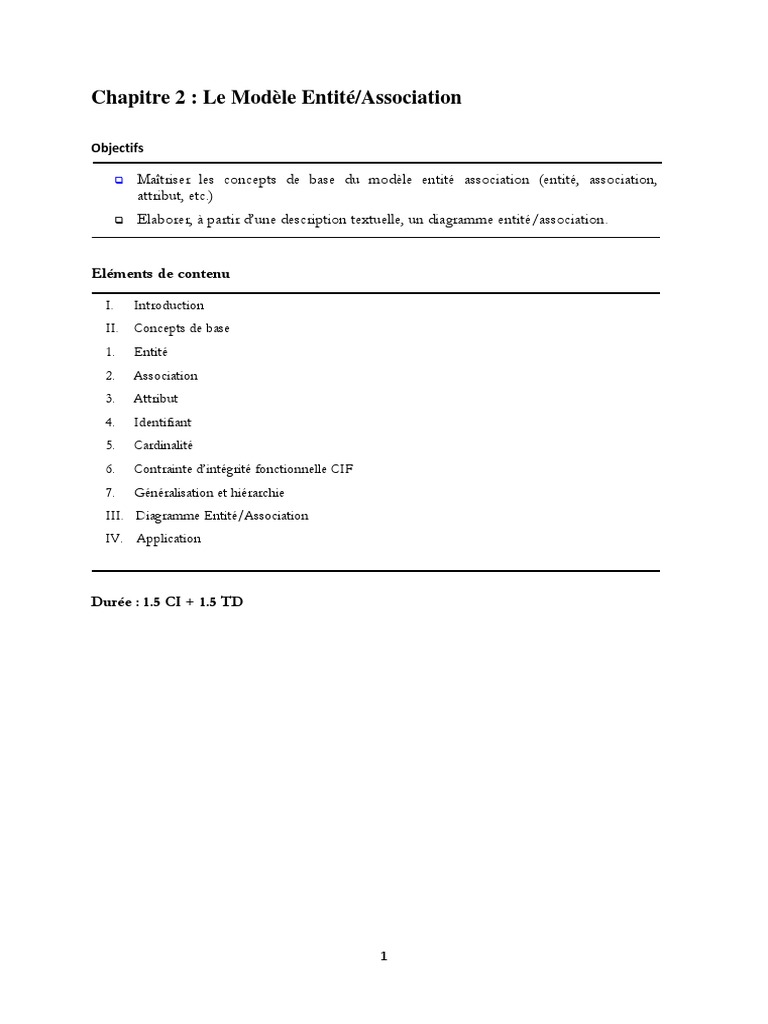 Chapitre 2 - Le Modèle Entité Association | PDF | Bases de données