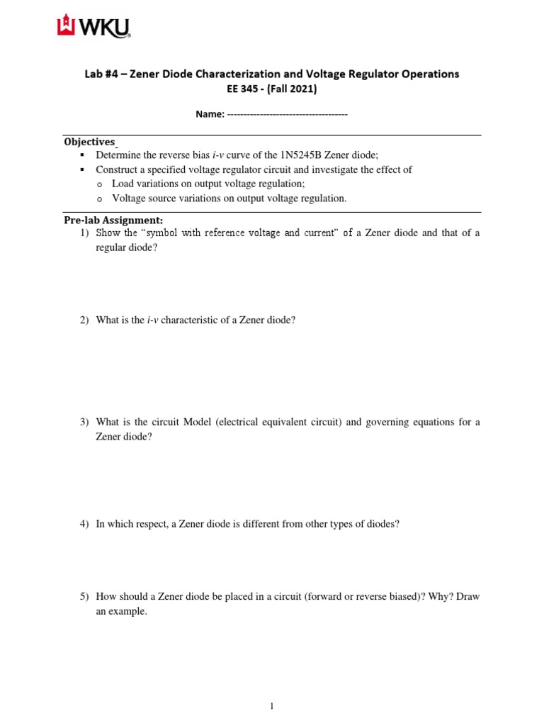 Lab #4 Zener Diodes II | PDF | Diode | Electrical Network