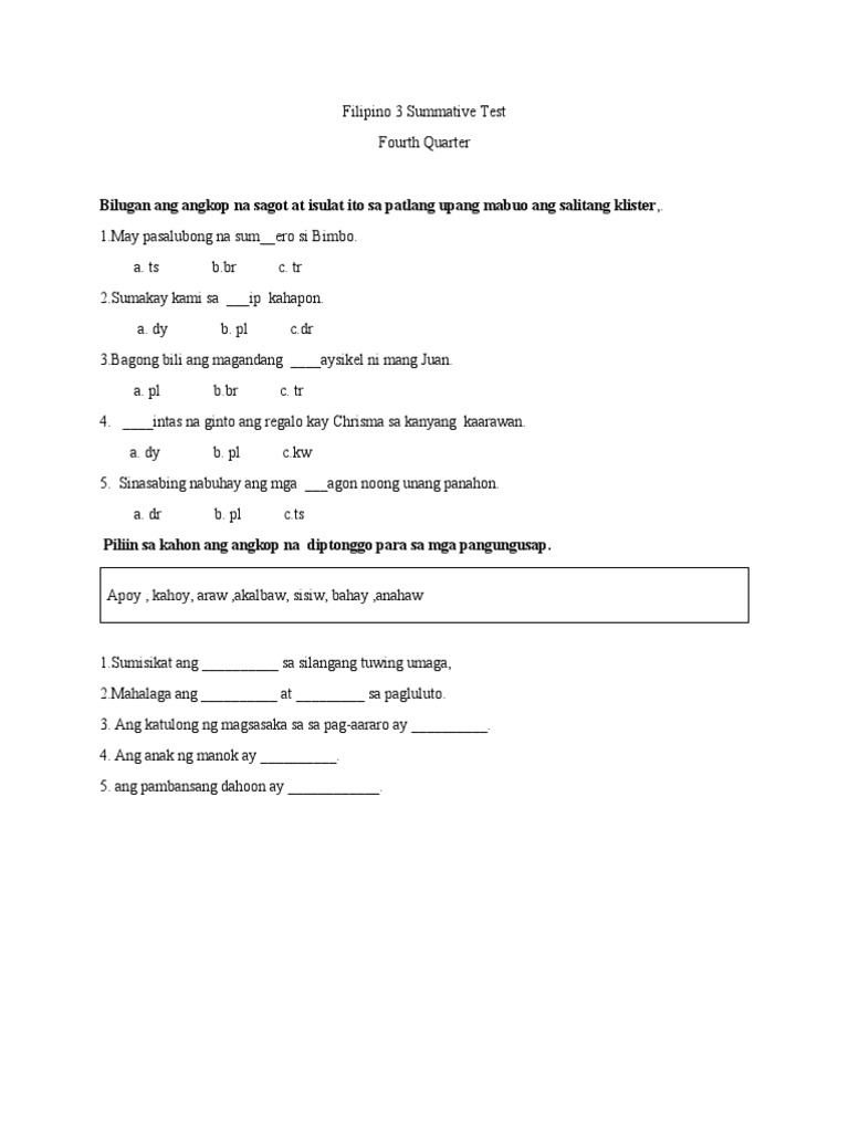 Filipino 3 Summative Test | PDF
