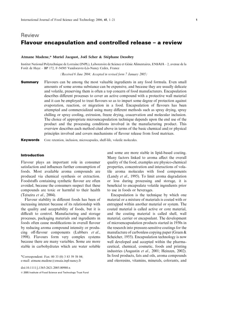 Flavour Encapsulation and Controlled Release | PDF | Emulsion | Starch