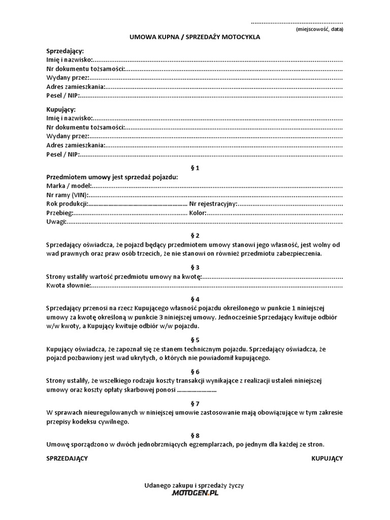 UMOWA-KUPNA-SPRZEDAŻY-MOTOCYKLA | PDF UMOWA-KUPNA-SPRZEDAŻY-MOTOCYKLA | PDF