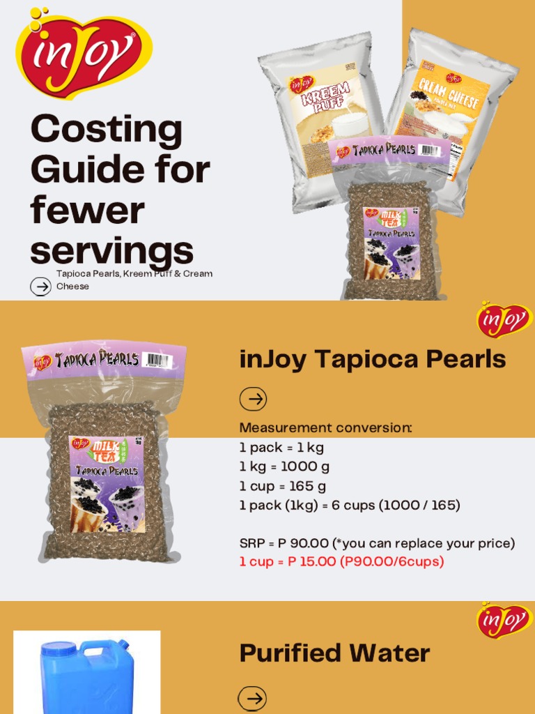 Costing Guide For Fewer Servings: Tapioca Pearls, Kreem Puff & Cream ...