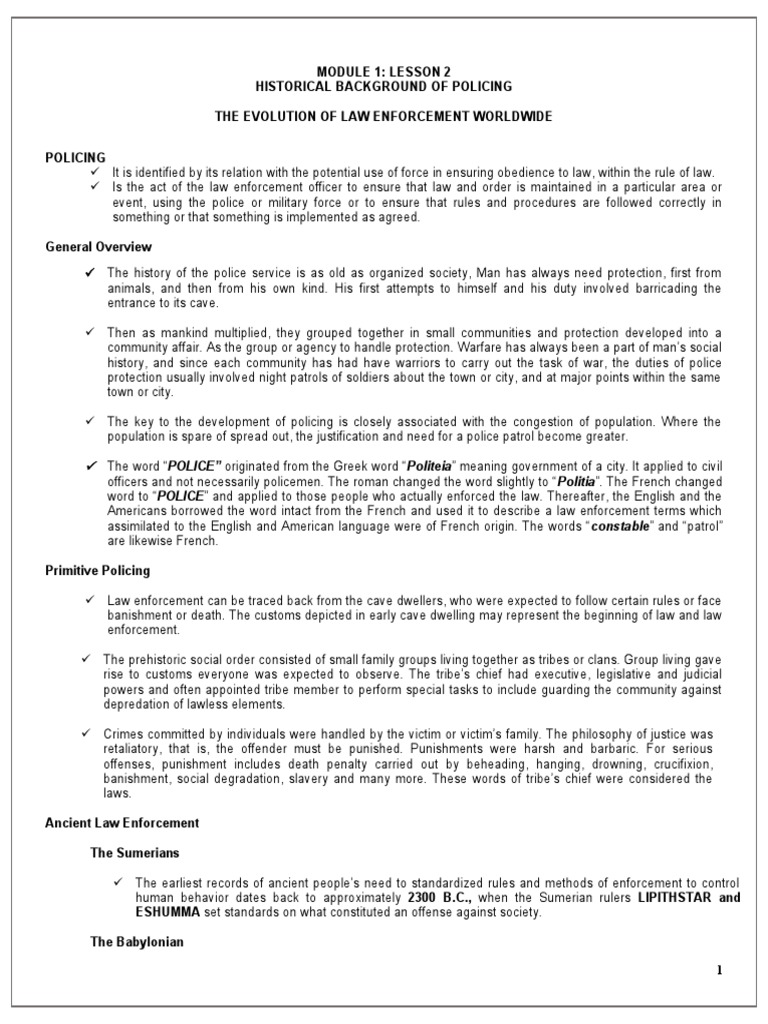 Module 1 (Lesson 2) - Law Enforcement Administration and Organization ...