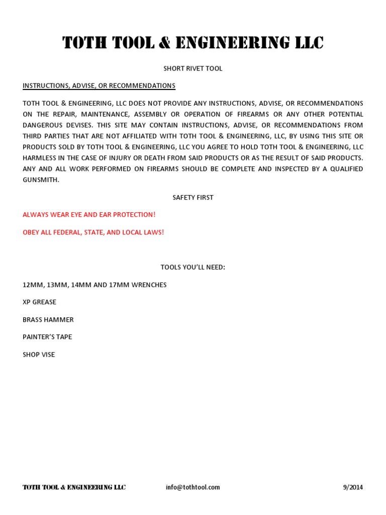 Toth Tool & Engineering LLC Provides Instructions for Using Their Short Rivet Tool to Install ...