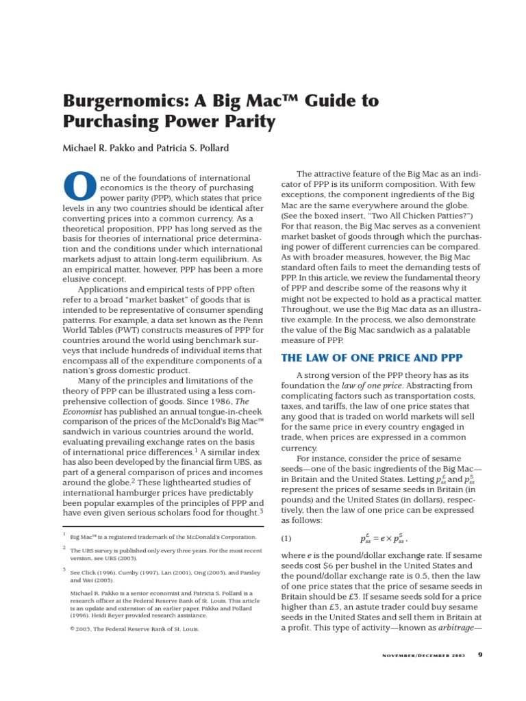 Burgernomics: A Big Mac™ Guide To Purchasing Power Parity: Michael R ...