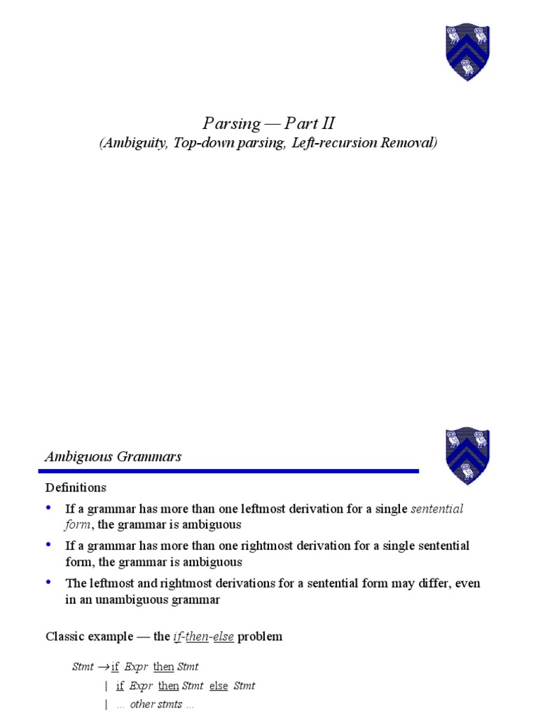 Parsing Part Ii Ambiguity Top Down Parsing Left Recursion Removal Download Free Pdf