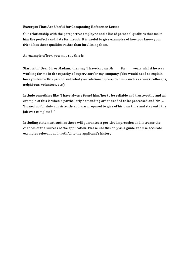 Excerpts That Are Useful For Composing Reference Letter | PDF | Career ...