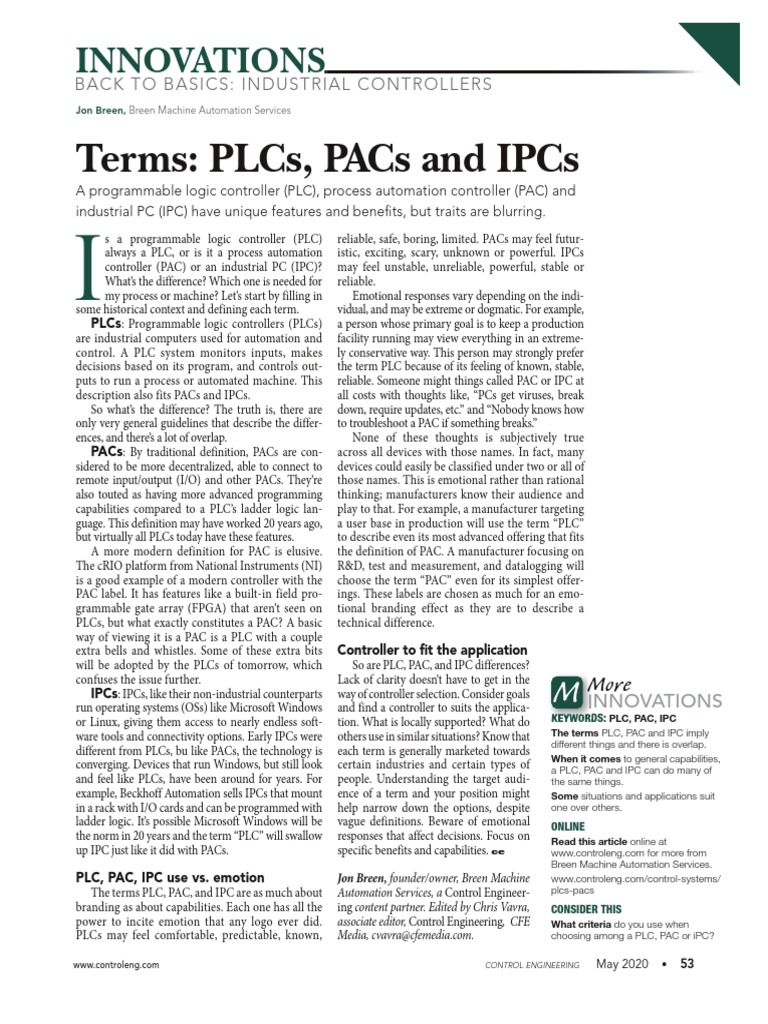 Plcs Pacs And Ipcs Pdf Programmable Logic Controller Automation