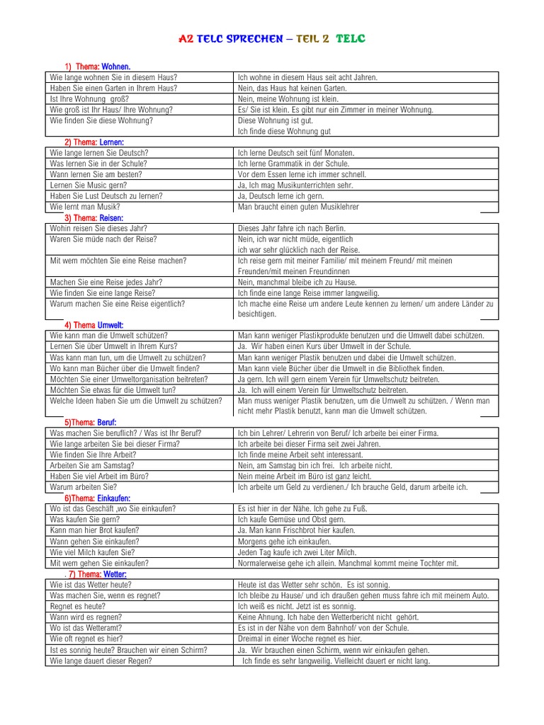 A2 Telc Sprechen Teil2 TELC | PDF