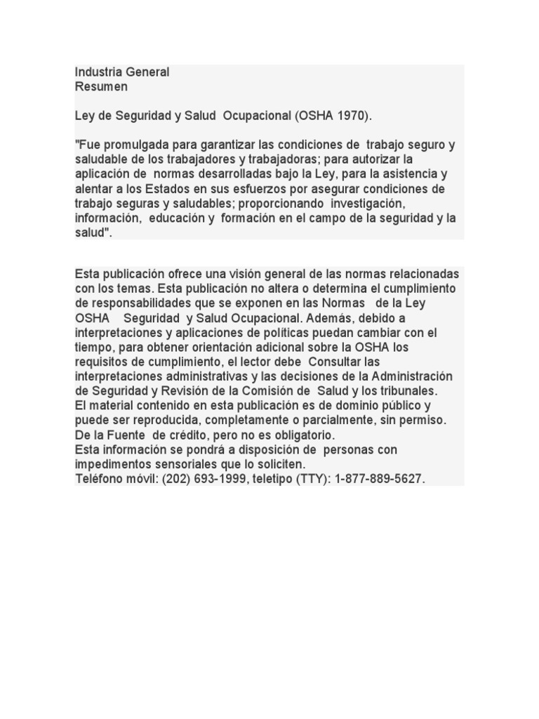 Libro Resumen Osha 1970 | PDF | Administración de Seguridad y Salud ...