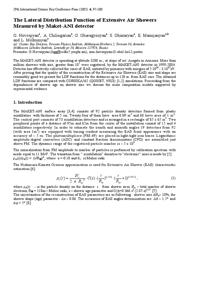 Arm Hovsepyan G Abs2 He12 Poster | PDF | Electronvolt | Cosmic Ray