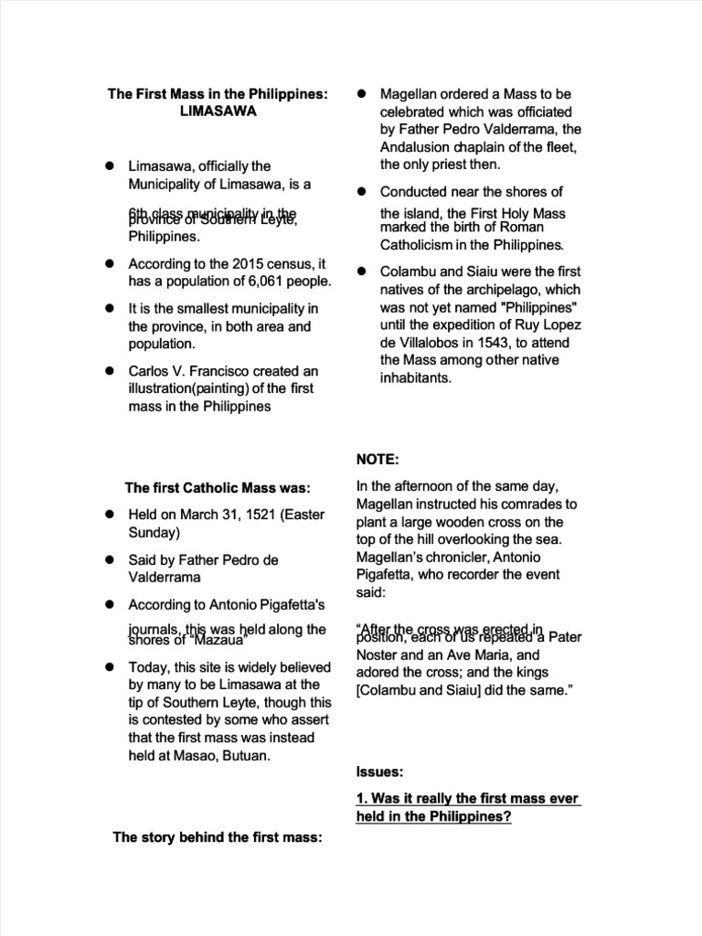 First Catholic Mass in Limasawa | PDF | Age Of Discovery