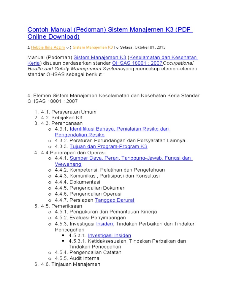 Contoh Manual Pedoman SMK3 | PDF