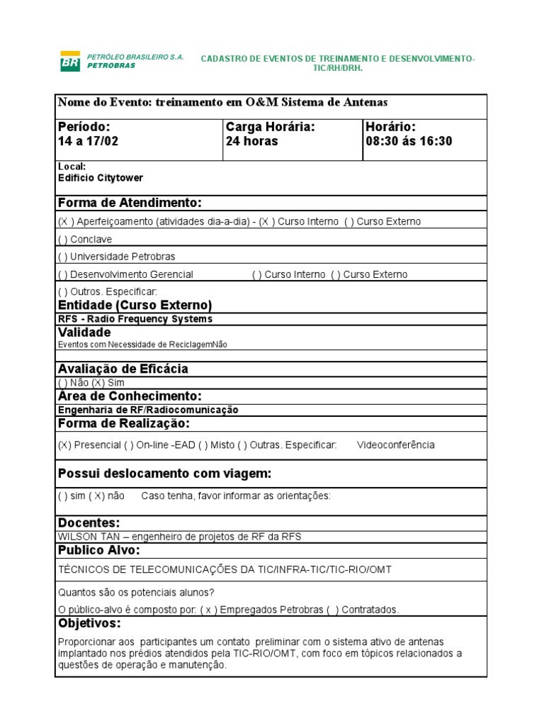 Ficha Cadastro de Eventos | PDF | Desenvolvimento profissional | Engenharia